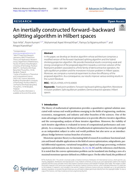 pdf an inertially constructed forward backward splitting algorithm in hilbert spaces