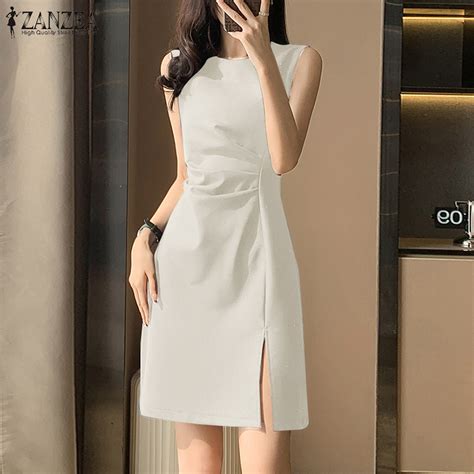 ZANZEA Korean Style Women Elegant Split Tank Dresses Office OL