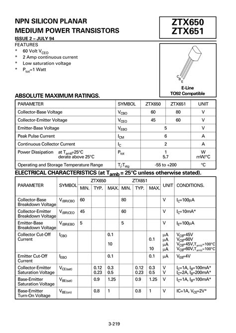 Original NPN Transistor ZTX651 651 TO 92 New PDF