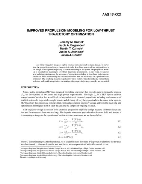 pdf improved propulsion modeling for low thrust trajectory optimization jacob englander