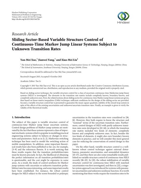pdf sliding sector based variable structure control of continuous time markov jump linear