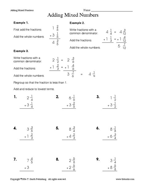 adding mixed numbers pdf fraction mathematics numbers