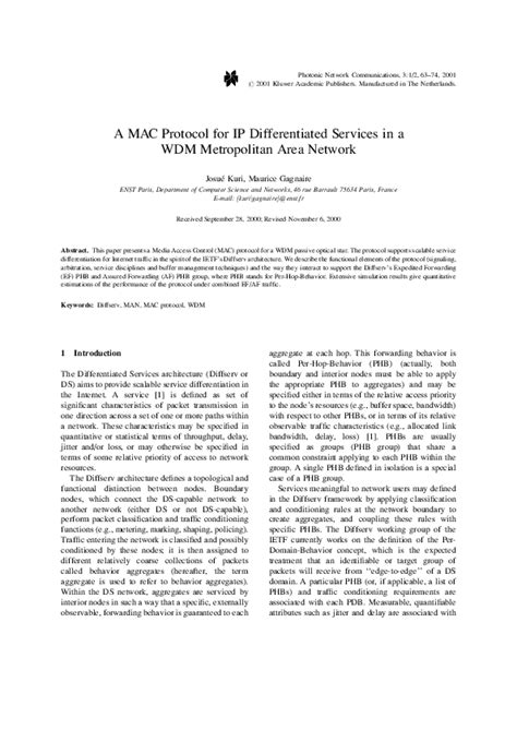 pdf a mac protocol for ip differentiated services in a wdm metropolitan area network maurice