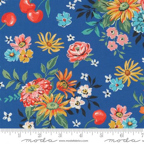 Julia Cherry Cordial Large Floral In Delft Dark Blue US Fabric Shop