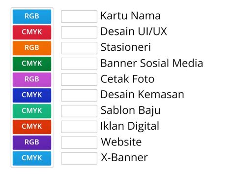 Soal Pre Test Fungsi Unsur Warna CMYK Dan RGB Match Up