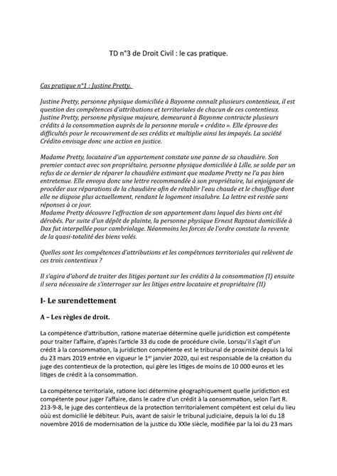 TD 3 Civil Fiche Darrêt TD n3 de Droit Civil le cas pratique