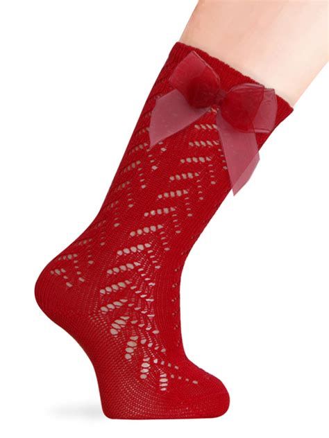 Calcetines altos perlé calados con lazo de tul Lady Woman