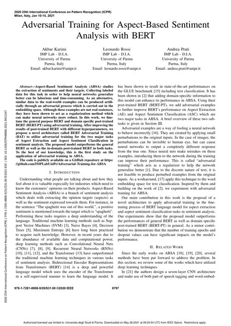 pdf adversarial training for aspect based sentiment analysis with bert