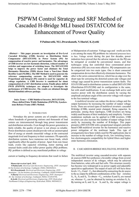 pdf pspwm control strategy and srf method of cased h bridge mli based on dstatcom for