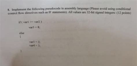 solved 8 implement the following pseudocode in assembly