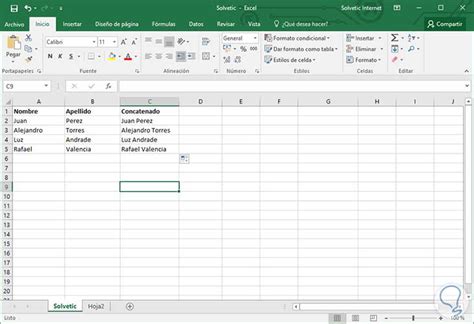 Cómo combinar texto de diversas celdas Excel 2016 Solvetic