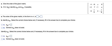 solved a give the order of the given matrix b if