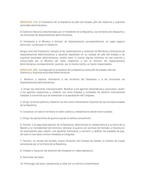Articulo Articulo El Presidente De La Rep Blica Es Jefe Del