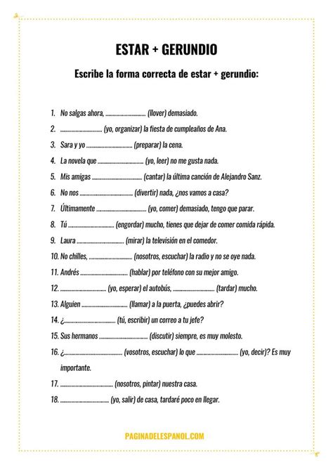 Presente continuo en español estar gerundio La página del español