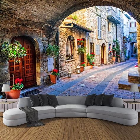 Vliesbehang Custom Photo Wall Paper Mural 3D Italiaanse Stad Street