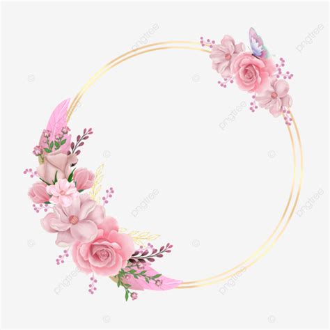 Pink Flower Wedding Frame Baterfly Pink Flower Wedding Romantic PNG