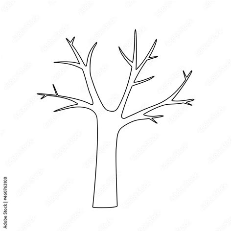 Naked Winter Tree Tree Without Leaves Line Art Doodle Style Stock