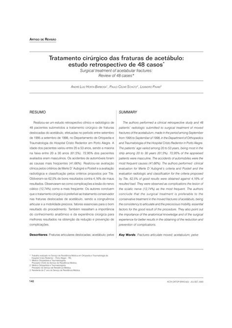 PDF Tratamento cirúrgico das fraturas de acetábulo estudo 142
