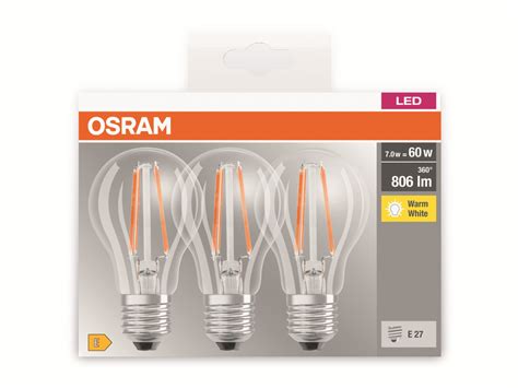 OSRAM LED Lampe BASE CLASSIC A60 E27 EEK E 7 W 806 Lm 2700 K 3