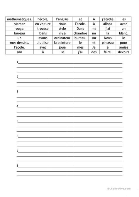 FT Phrases simples à reconstituer 5 Phrases simples Fiches