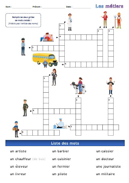Français CP CE1 Je choisis et je recopie le bon mot Les métiers