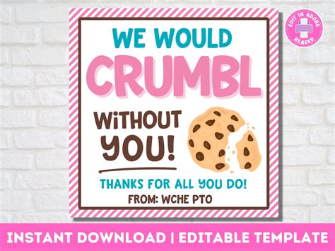 Cookie Gift Tag Printable Teacher Appreciation Cookie Etsy