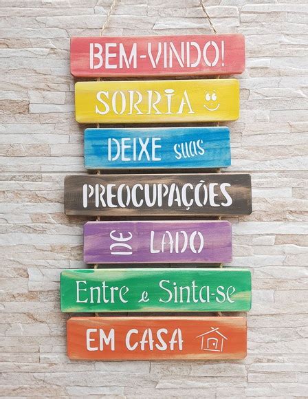 Placa Decorativa Artesanal Bem Vindo Sinta Se Em Casa Elo7