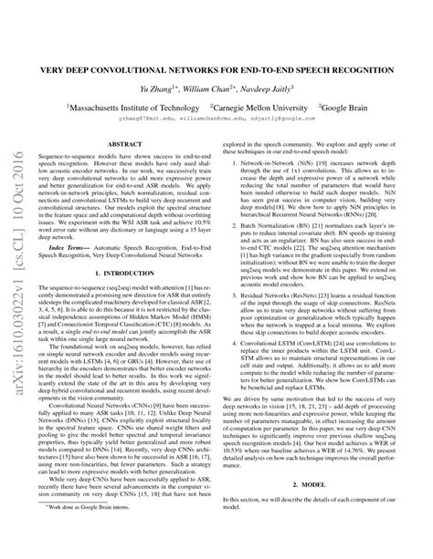 very deep convolutional networks for end to end speech recognition deepai