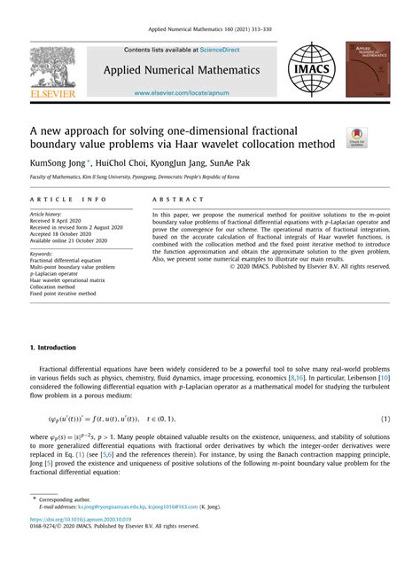 pdf a new approach for solving one dimensional fractional boundary value problems via haar