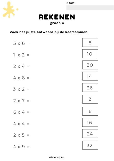 Werkblad Rekenen Keersommen Groep Wiesewijs