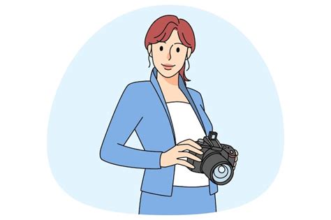 Premium Vector Smiling Woman Photographer With Camera