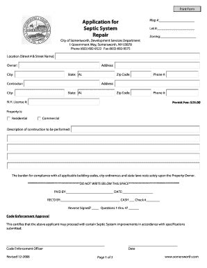 Fillable Online Application For Septic System Repair Fax Email Print