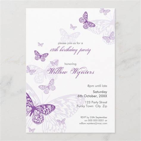A Purple And White Butterfly Birthday Party Card