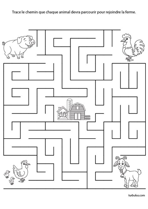 Labyrinthe à imprimer la ferme Turbulus jeux pour enfants