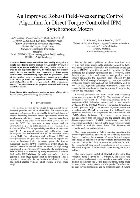 pdf an improved robust field weakening control algorithm for direct torque controlled ipm