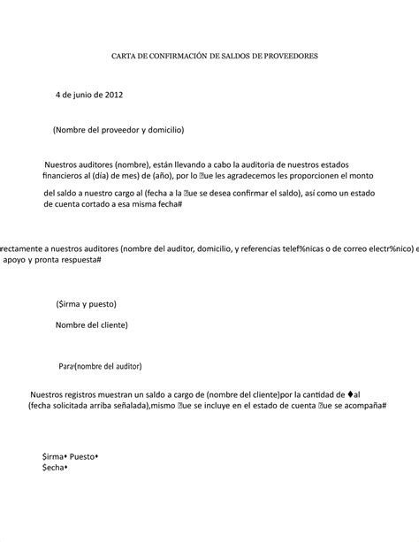 Carta De Confirmacion De Las Cuentas Por Cobrar Positivas Y Negativas
