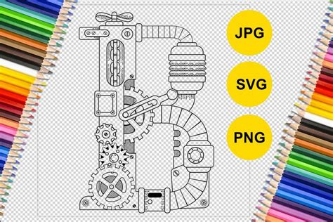 Vector Clipart Steampunk Font Capital Letter B Printable Coloring