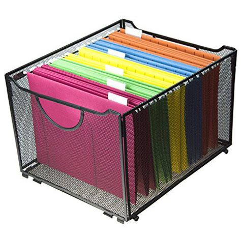Modern Black Metal Mesh File Box Foldable Storage Crate Home Office