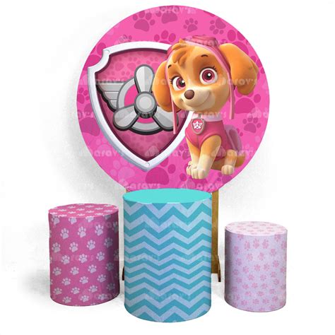 Capa Painel Patrulha Canina Rosa Skay Trio Capa Cilindro Patinhas