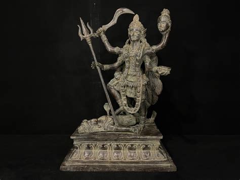 Hindu Goddess Kali Standing On Lord Shiva Bronze Sculpture Mahadev