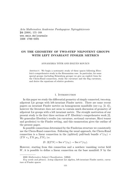 pdf on the geometry of two step nilpotent groups with left invariant finsler metrics
