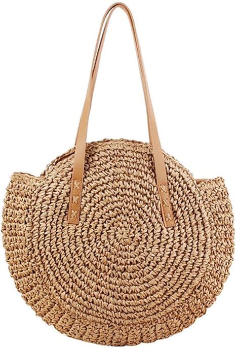 Strandtasche Damen Stroh Handtasche Sommer Strandtasche Runde Vintage