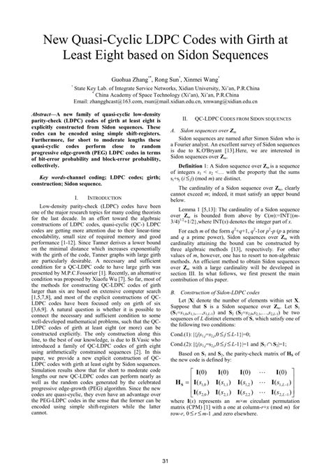 pdf new quasi cyclic ldpc codes with girth at least eight based on sidon sequences