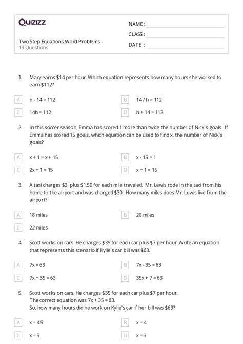Two Step Word Problems Worksheets For Th Grade On Quizizz Free