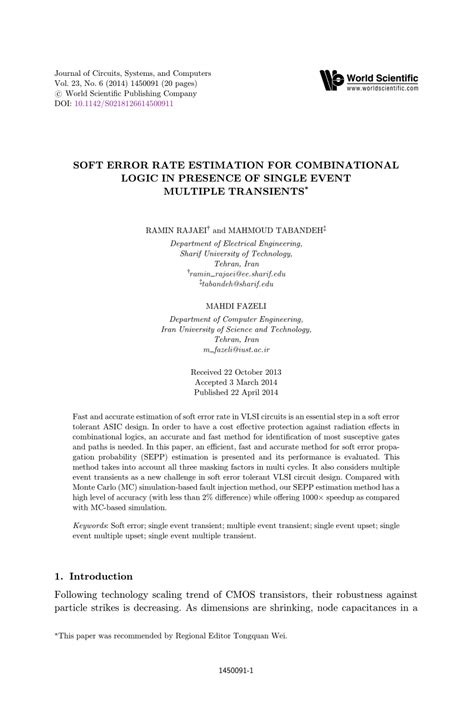 pdf soft error rate estimation for combinational logic in presence of single event multiple
