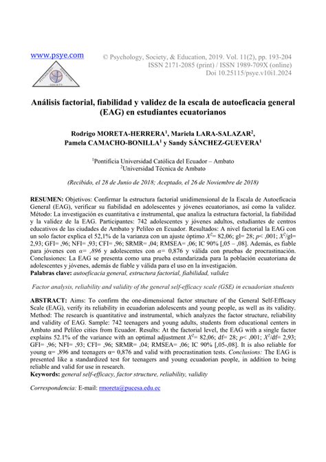 PDF Análisis factorial fiabilidad y validez de la escala de