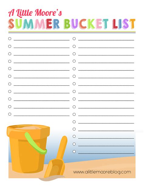 Printable Summer Bucket List Template Printable Word Searches
