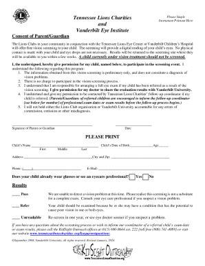 Fillable Online Lion S Club Consent For Extra Vision Screening Fax