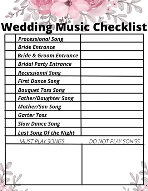 Printable Wedding Song List Template Printable Templates Free