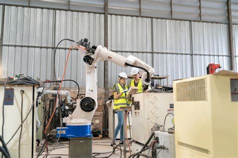 Premium Photo Robotics Engineer Working On Maintenance Of Modern